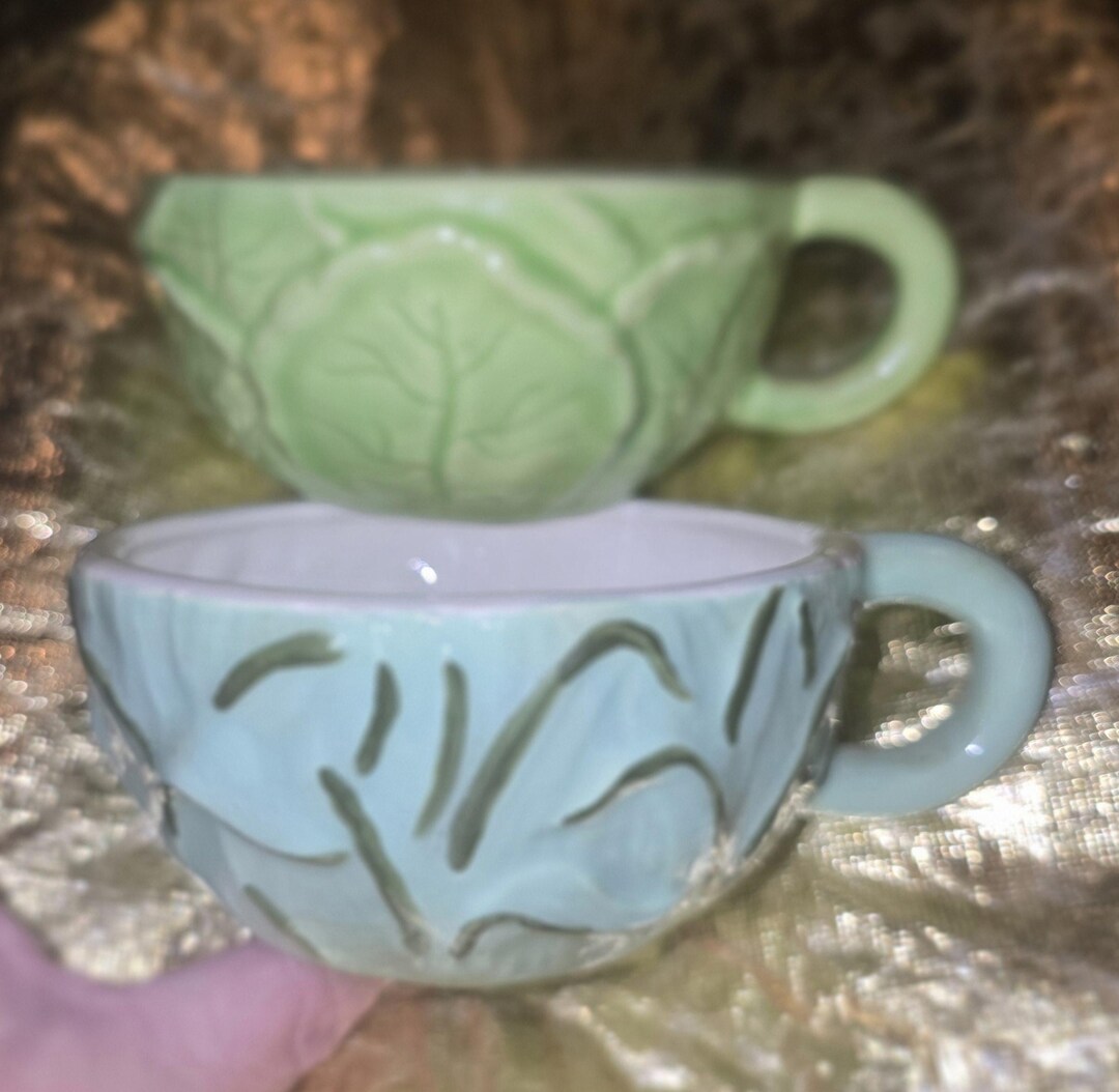 Vintage Lettuce & Brussel Sprout? Bowls / Mugs - Green and Teal - Etsy