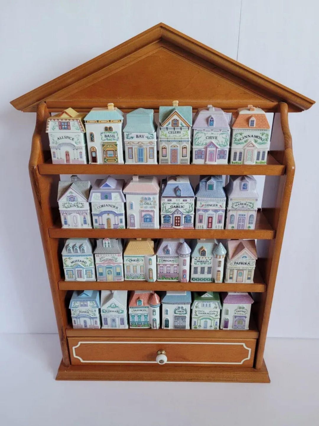 Lenox Village Set Vintage 1989 Spice Jar Houses 24 Jars With Rack ...