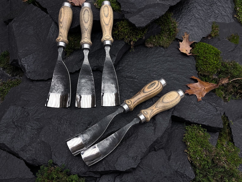 FORGED Bent Gouge Set 5pcs. Wood Carving Gouge. Rounded Chisel. Bent ...