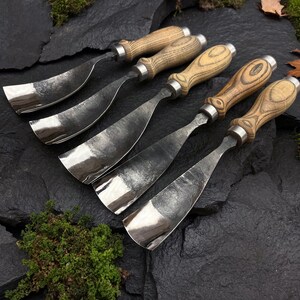 FORGED Bent Gouge Set 5pcs. Wood Carving Gouge. Rounded Chisel. Bent ...