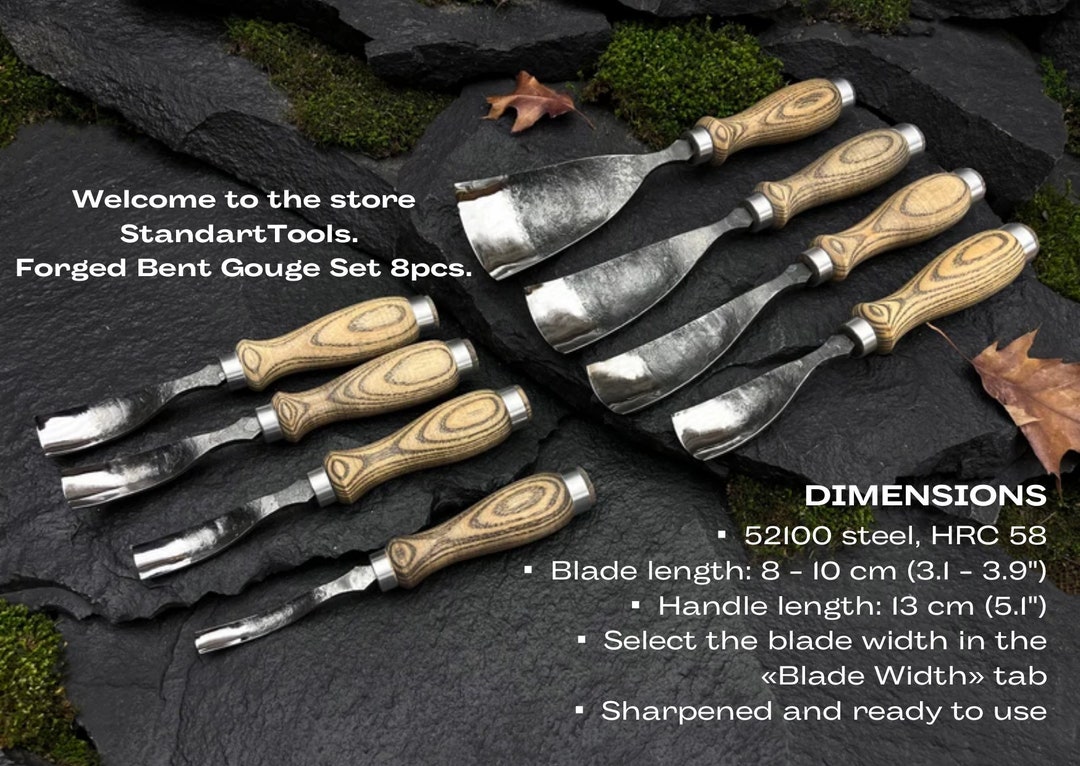 Forged Bent Gouge Set 8pcs. Wood Carving Gouge. Rounded Chisel. Bent ...