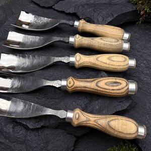 FORGED Bent Gouge Set 5pcs. Wood Carving Gouge. Rounded Chisel. Bent ...