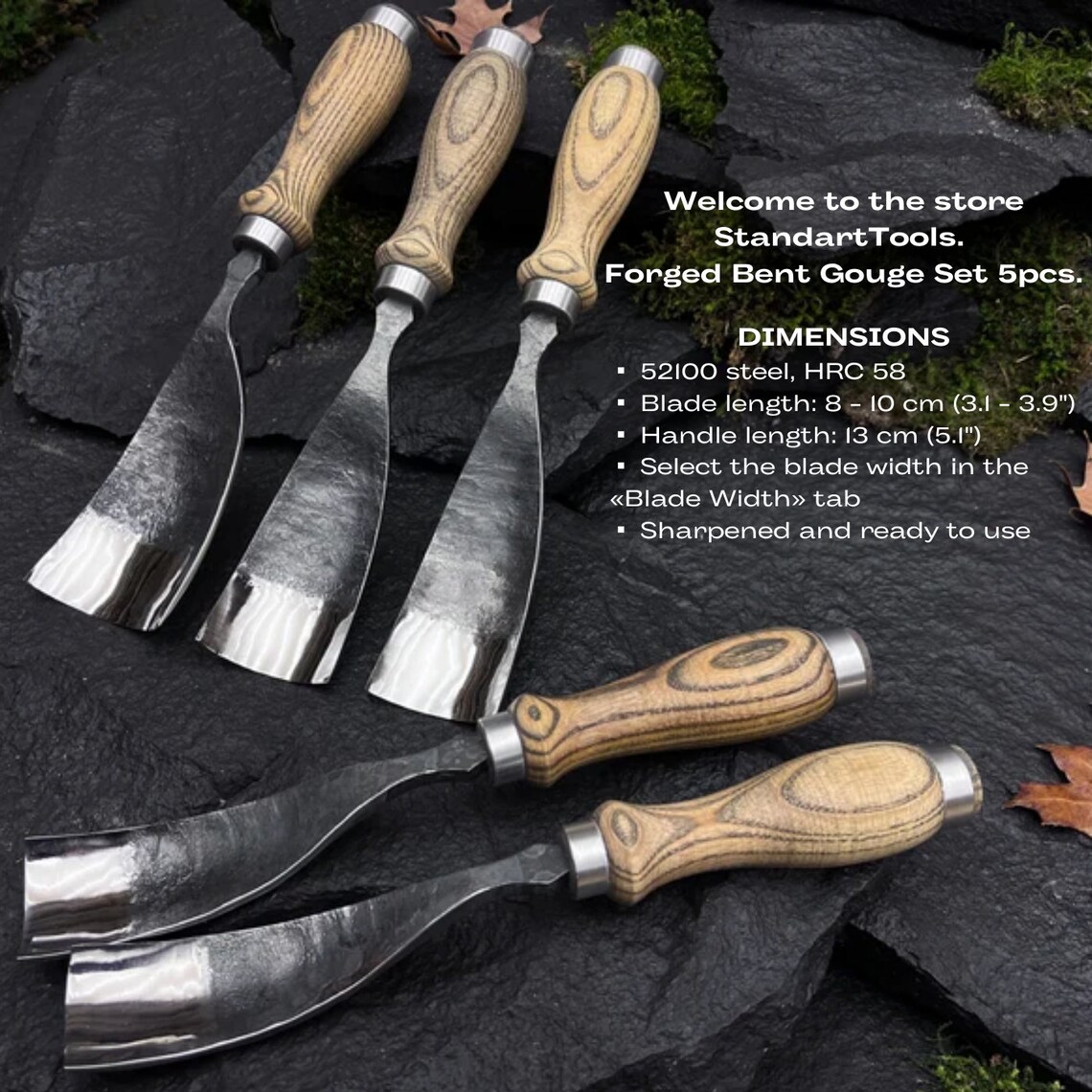 FORGED Bent Gouge Set 5pcs. Wood Carving Gouge. Rounded Chisel. Bent ...