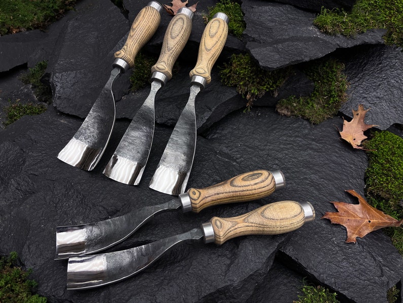 FORGED Bent Gouge Set 5pcs. Wood Carving Gouge. Rounded Chisel. Bent ...