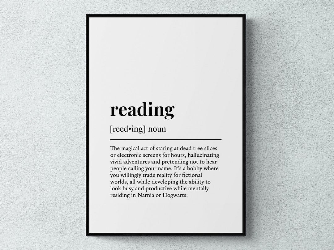 Reading Funny Definition Hobby Gift Wall Art Print | Printable Digital ...