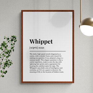 Whippet Definition Print, Funny Pet Wall Art, Dog Gift | Printable ...