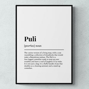 Puli Funny Definition Dog Wall Art Print | Printable Digital Download ...