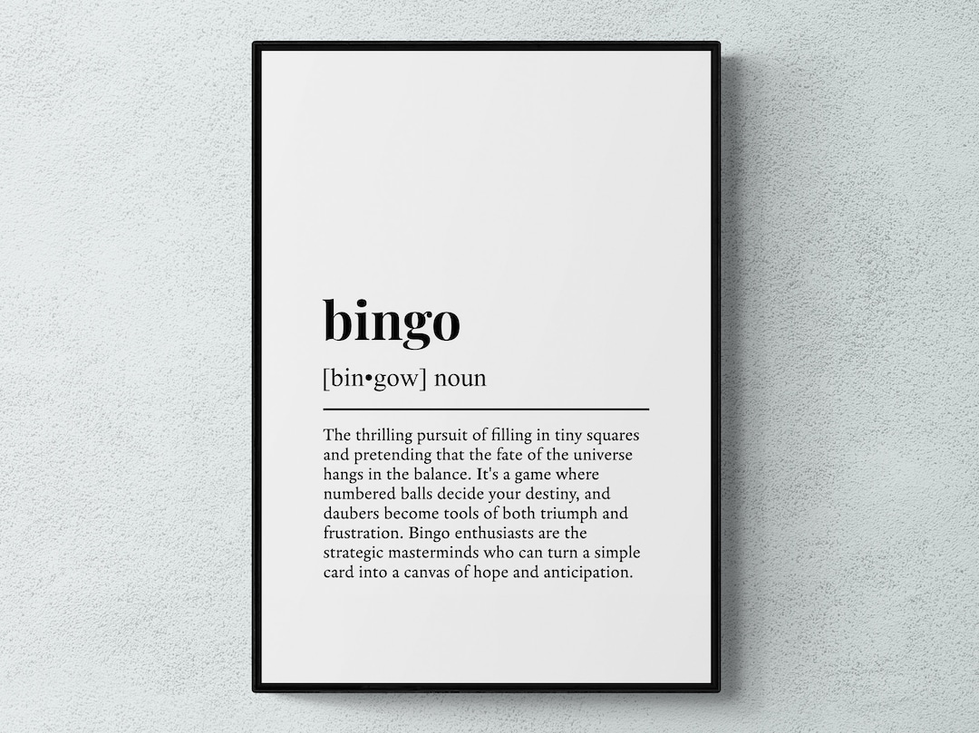Bingo Funny Definition Hobby Gift Wall Art Print | Printable Digital ...