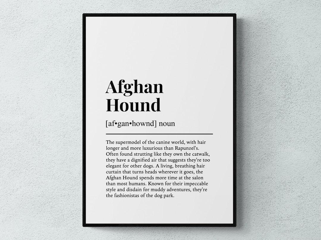 Afghan Hound Definition Print, Funny Pet Wall Art, Dog Gift | Printable ...