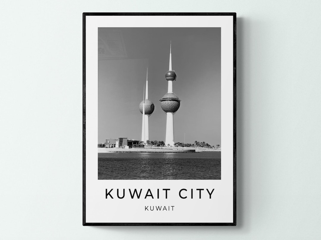 Kuwait City Print, Kuwait Travel Poster, Black and White Monochrome ...