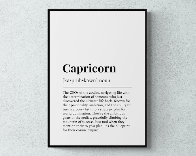 Capricorn Definition Print, Dictionary Poster, Quote Wall Art ...