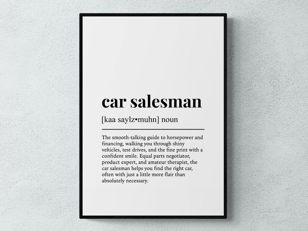 Car Salesman Funny Definition Job Work Gift Wall Art Print | Printable ...