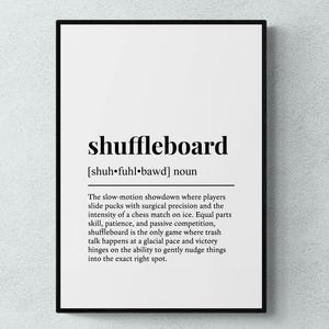 Shuffleboard Definition Print, Funny Game Room Wall Art, Bar Gift ...