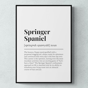 Springer Spaniel Definition Print, Funny Pet Wall Art, Typography Print ...