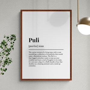 Puli Funny Definition Dog Wall Art Print | Printable Digital Download ...