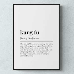 Kung Fu Funny Definition Sport Gift Wall Art Print | Printable Digital ...
