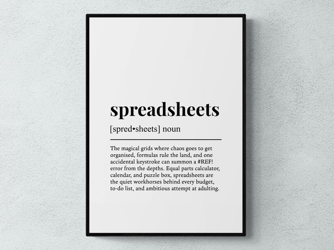 Spreadsheets Funny Definition Gift Wall Art Print | Printable Digital ...