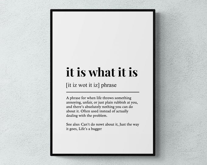 It is What It is - Wall Decor - Funny Home Print - Office Art - Definition Poster - A6, A5, A4 ...