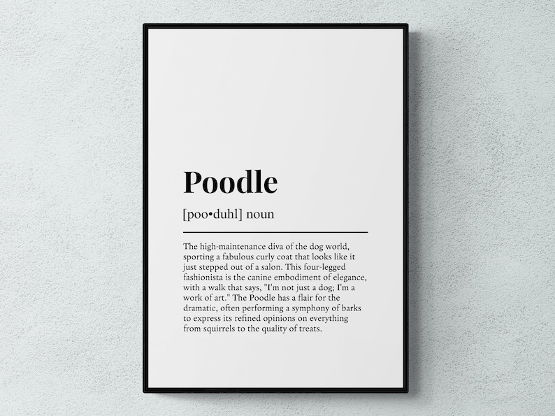 Poodle Definition Print, Funny Pet Wall Art, Dog Gift | Printable ...