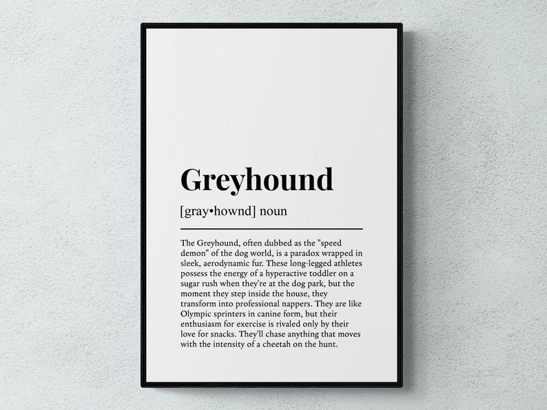 Greyhound Definition Print, Funny Pet Wall Art, Dog Gift - Etsy UK