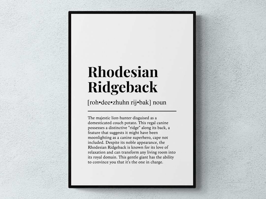Rhodesian Ridgeback Definition Print, Funny Pet Wall Art, Dog Gift ...