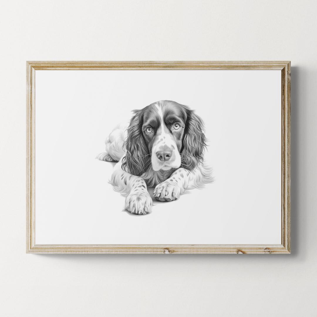 Springer Spaniel Print, Cute Dog Vintage Print, Dog Sketch, Farmhouse ...