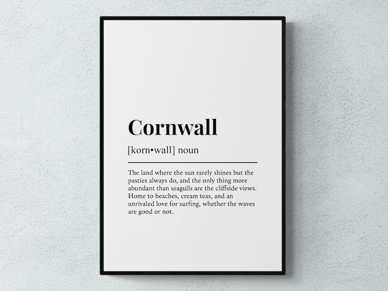 Cornwall Definition Print, Funny England Wall Art, English Home Decor ...