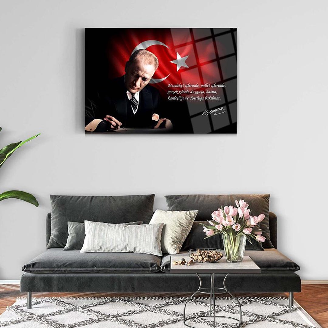 Ataturk en Turkiye vlag glas schilderij muur kunst decor Ataturk muur ...