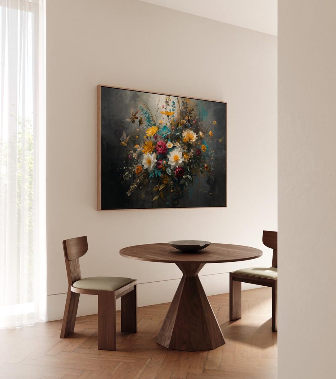 Dance of Flowers and Birds in Paint Explosion Artwork Printable Wall ...
