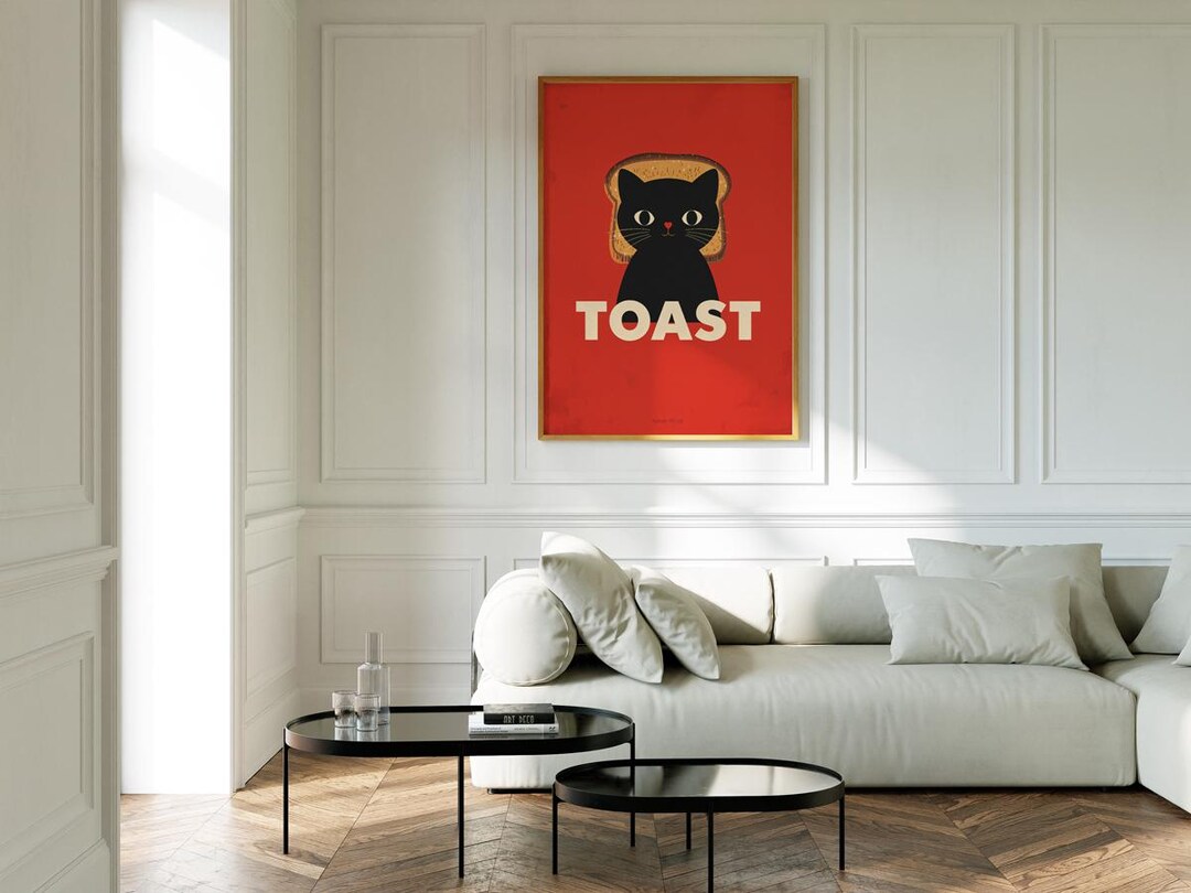 Cat in Toast Shape Artwork Printable Wall Art Digital Download Wall Art ...