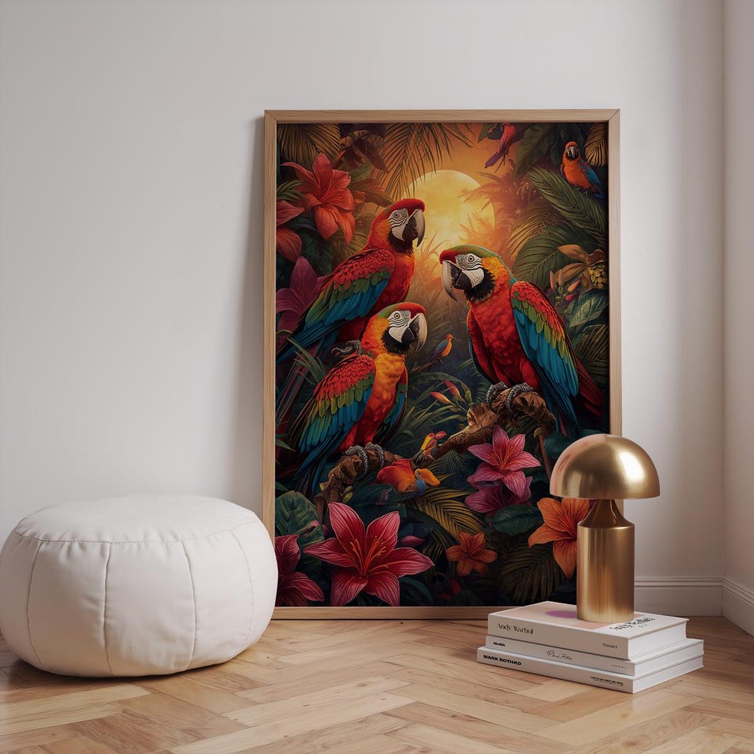 Parrot Paradise at Sunrise Artwork Printable Wall Art Digital Download ...