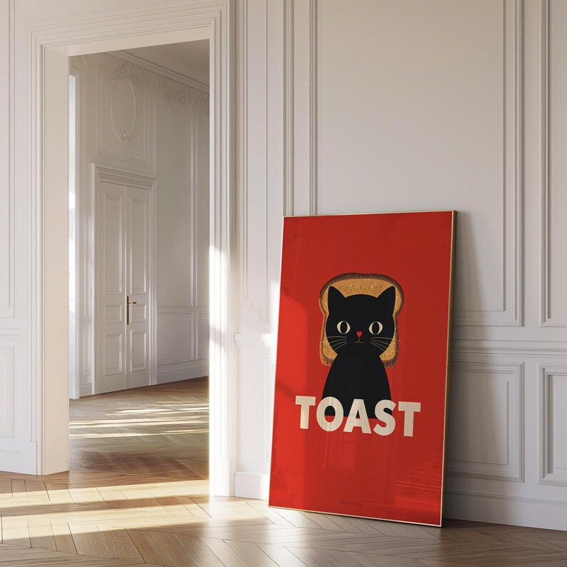 Cat in Toast Shape Artwork Printable Wall Art Digital Download Wall Art ...