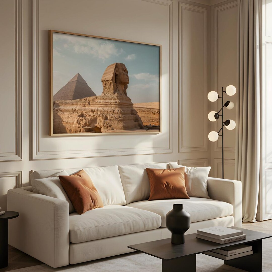 Sphinx and Pyramid Under Blue Sky Artwork Printable Wall Art Digital ...