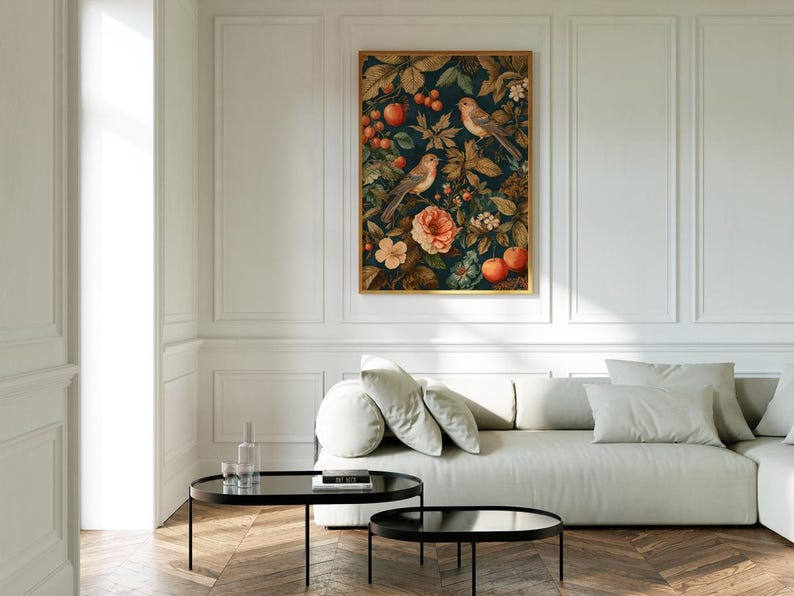 Birds and Fruits in a Profusion of Flowers Artwork Printable Wall Art ...