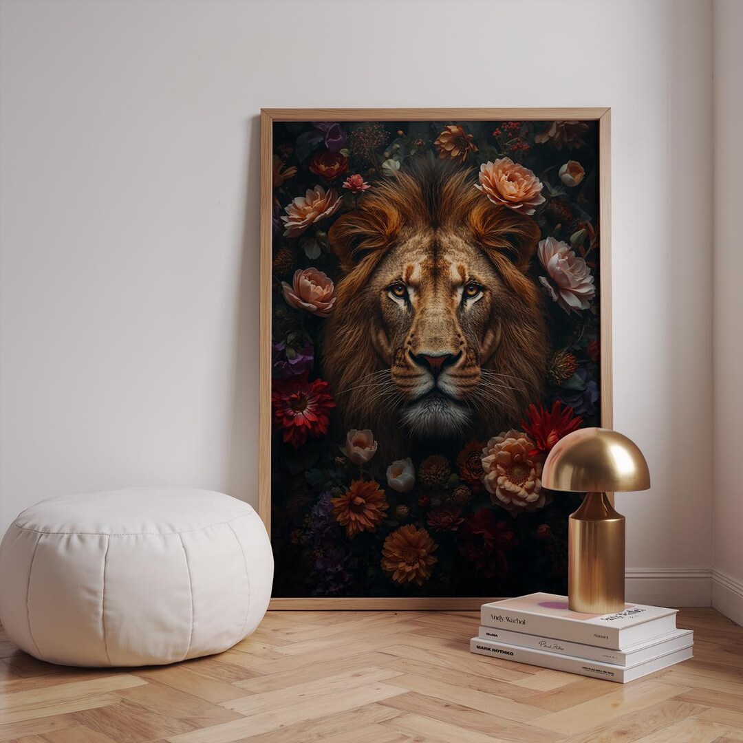 Lion in Floral Splendor Artwork Printable Wall Art Digital Download ...