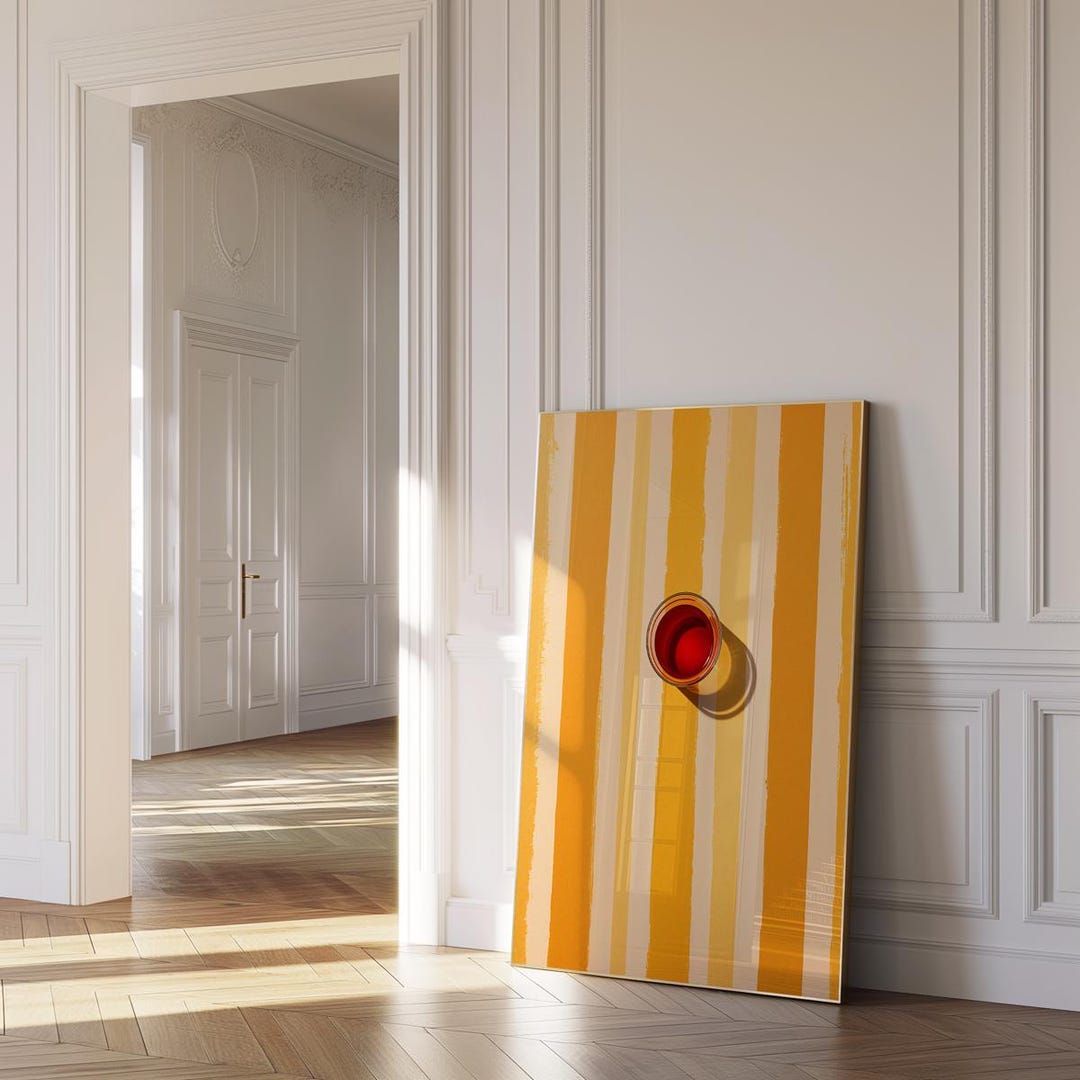 Red Circle on Yellow Stripes Artwork Printable Wall Art Digital ...