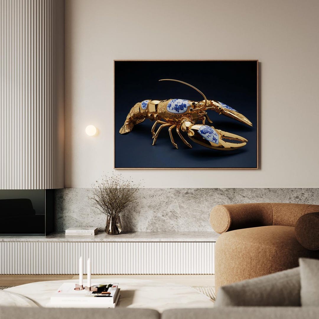 Golden Crayfish With Porcelain Ornament Artwork Printable Wall Art ...