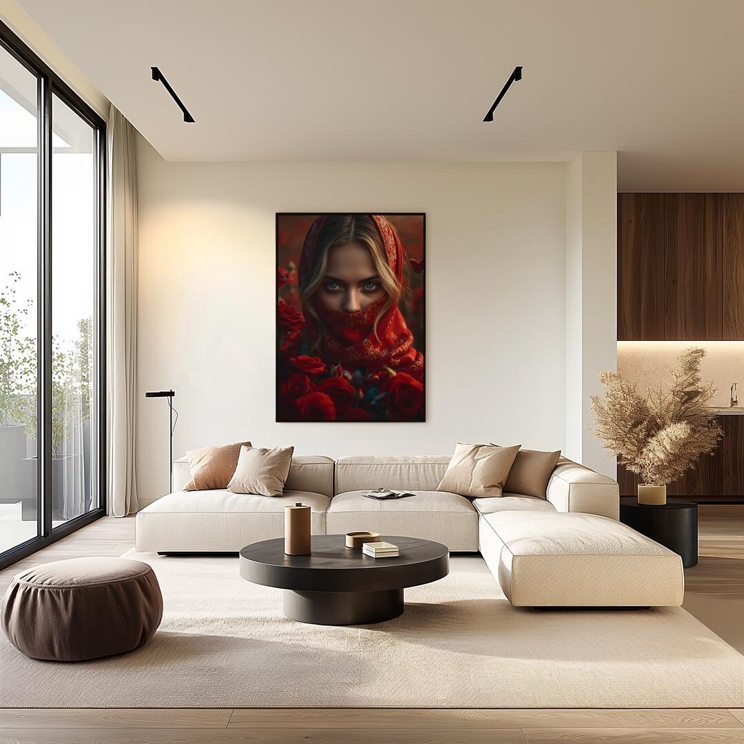 Red Veils and Gaze of Mystery Artwork Printable Wall Art Digital ...