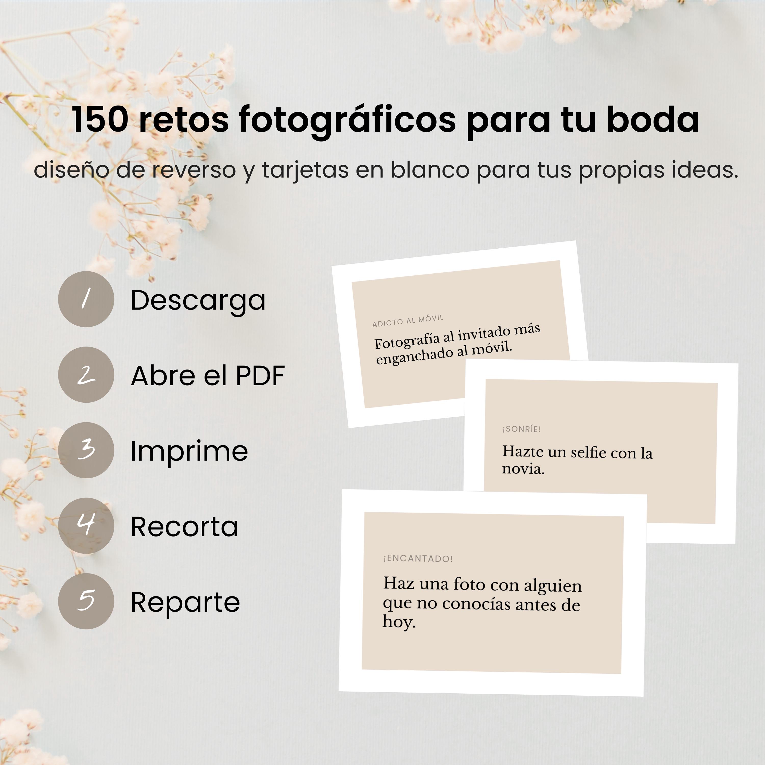 150 Retos Fotográficos Para Boda Con Reverso + Tarjetas En Blanco PDF ...