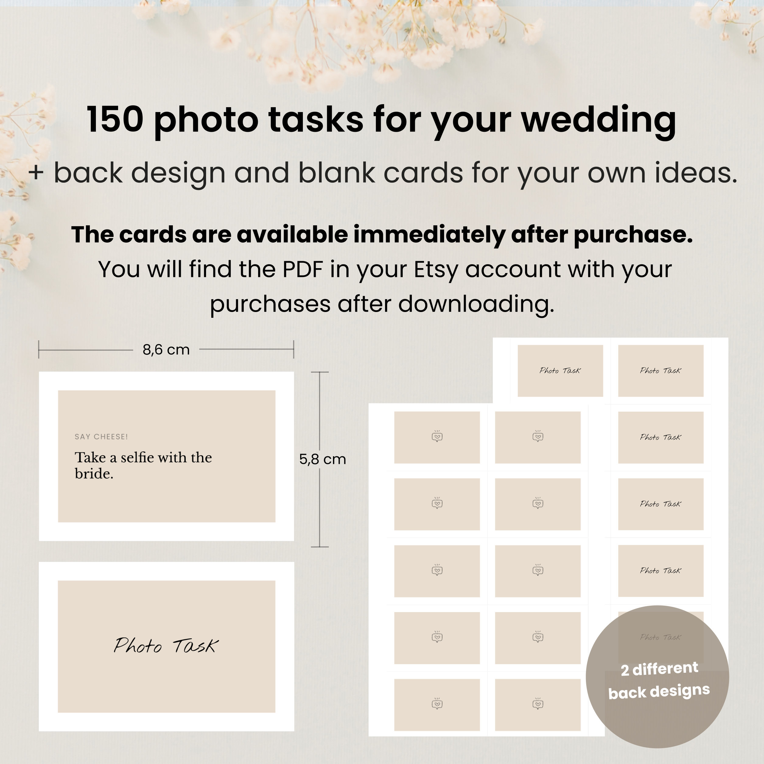 150 Wedding Photo Tasks in English With Back Design + Blank Cards as ...