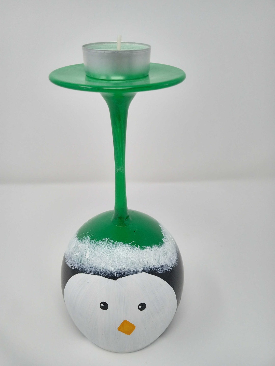 Hand-painted Penguin Wine Glass Candle Holder, Christmas Tea Light ...