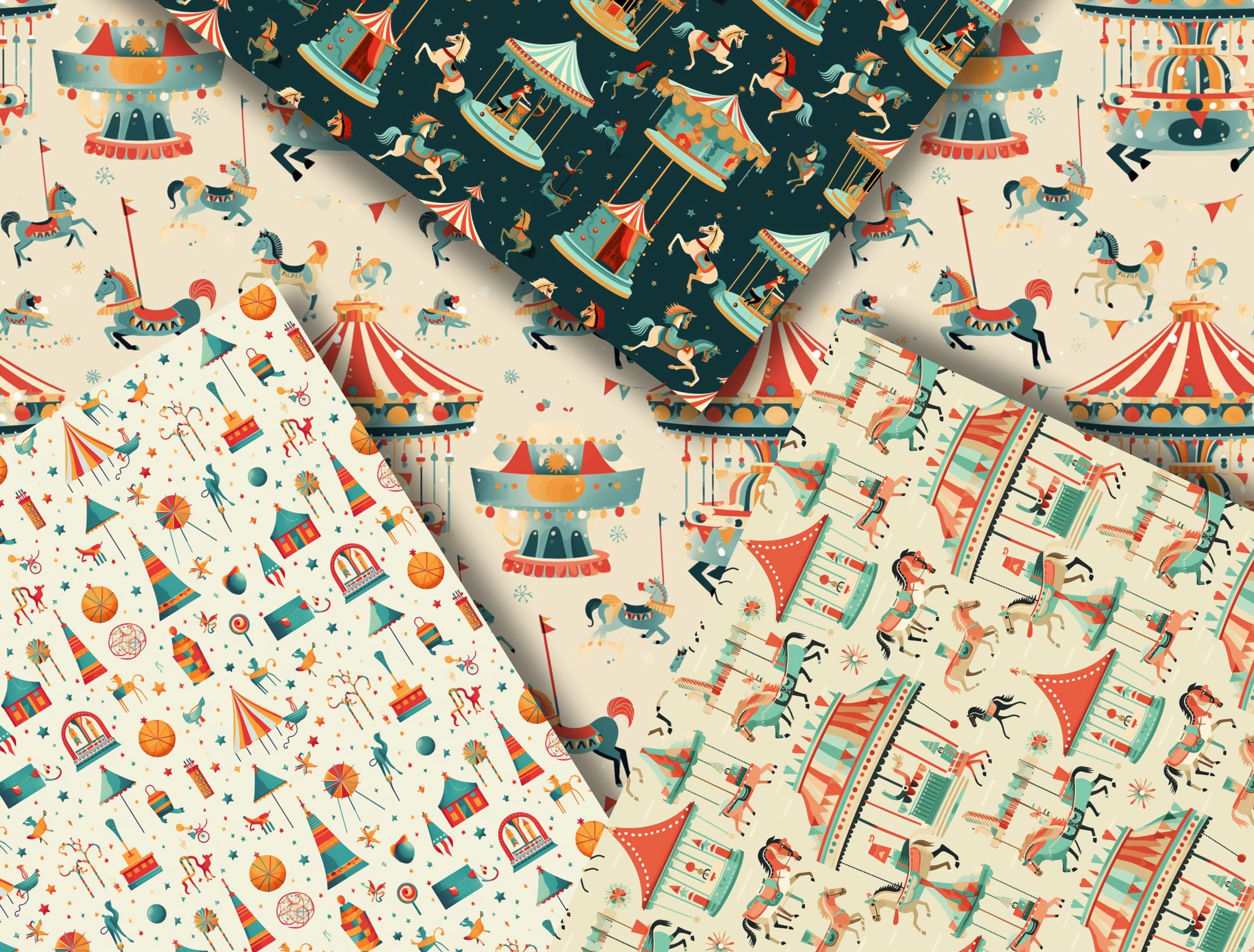 Carnival Seamless Pattern, Carousel Digital Paper, Ferris Wheel ...