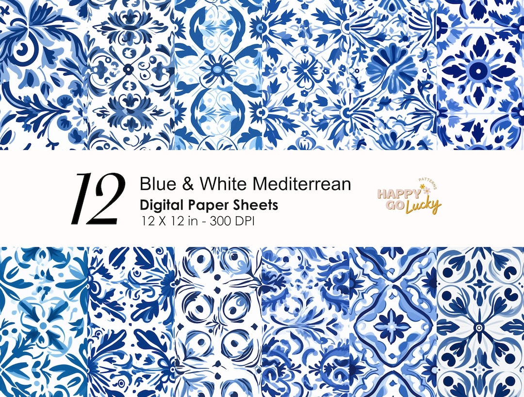 Blue & White Mediterranean Tiles Seamless Pattern, Traditional Patterns ...