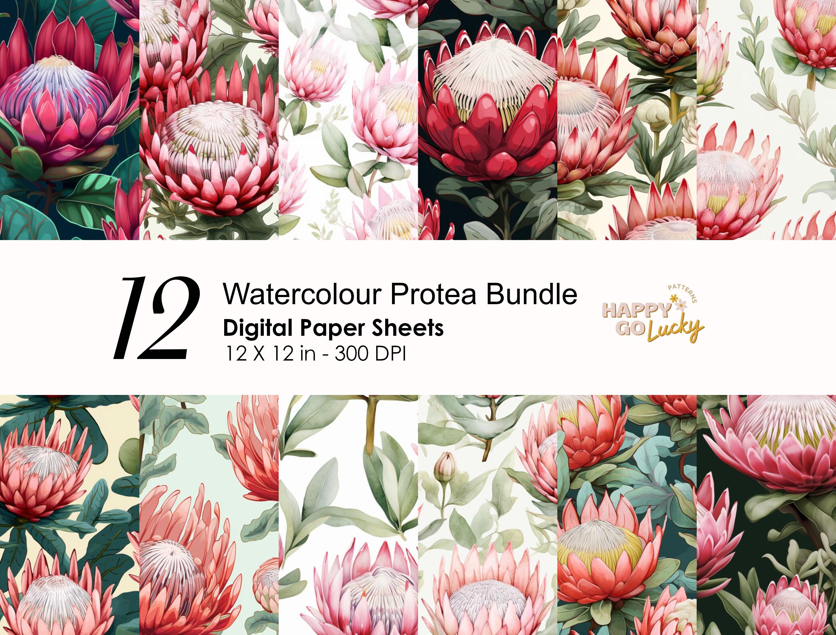 Watercolour Protea Seamless Pattern, Flower Digital Paper, Floral ...