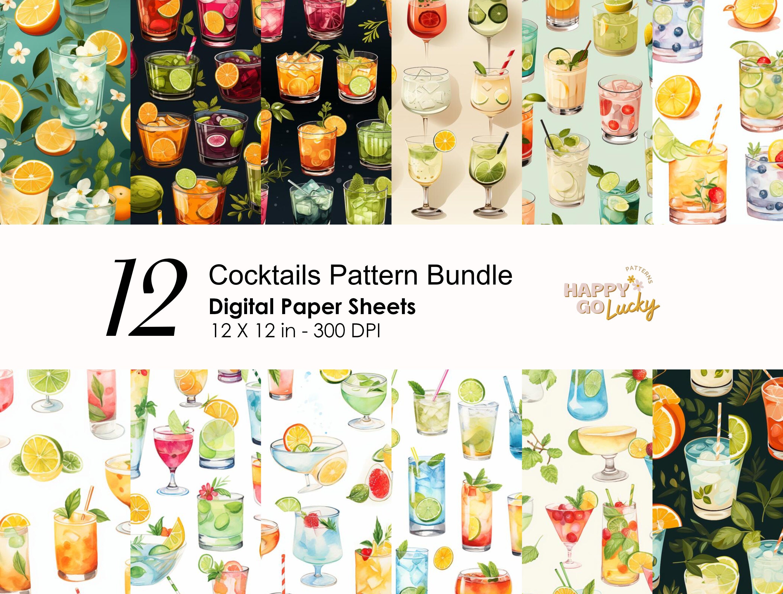 Cocktails Seamless Pattern, Alcohol Digital Paper, Drinks Background ...