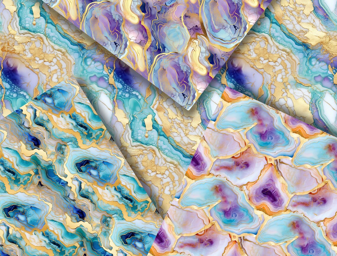 Mermaid Geode Slice Seamless Pattern, Agate Digital Paper, Gemstone ...