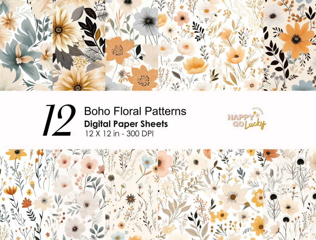 Boho Flowers Seamless Pattern, Floral Digital Paper, Neutral Background ...