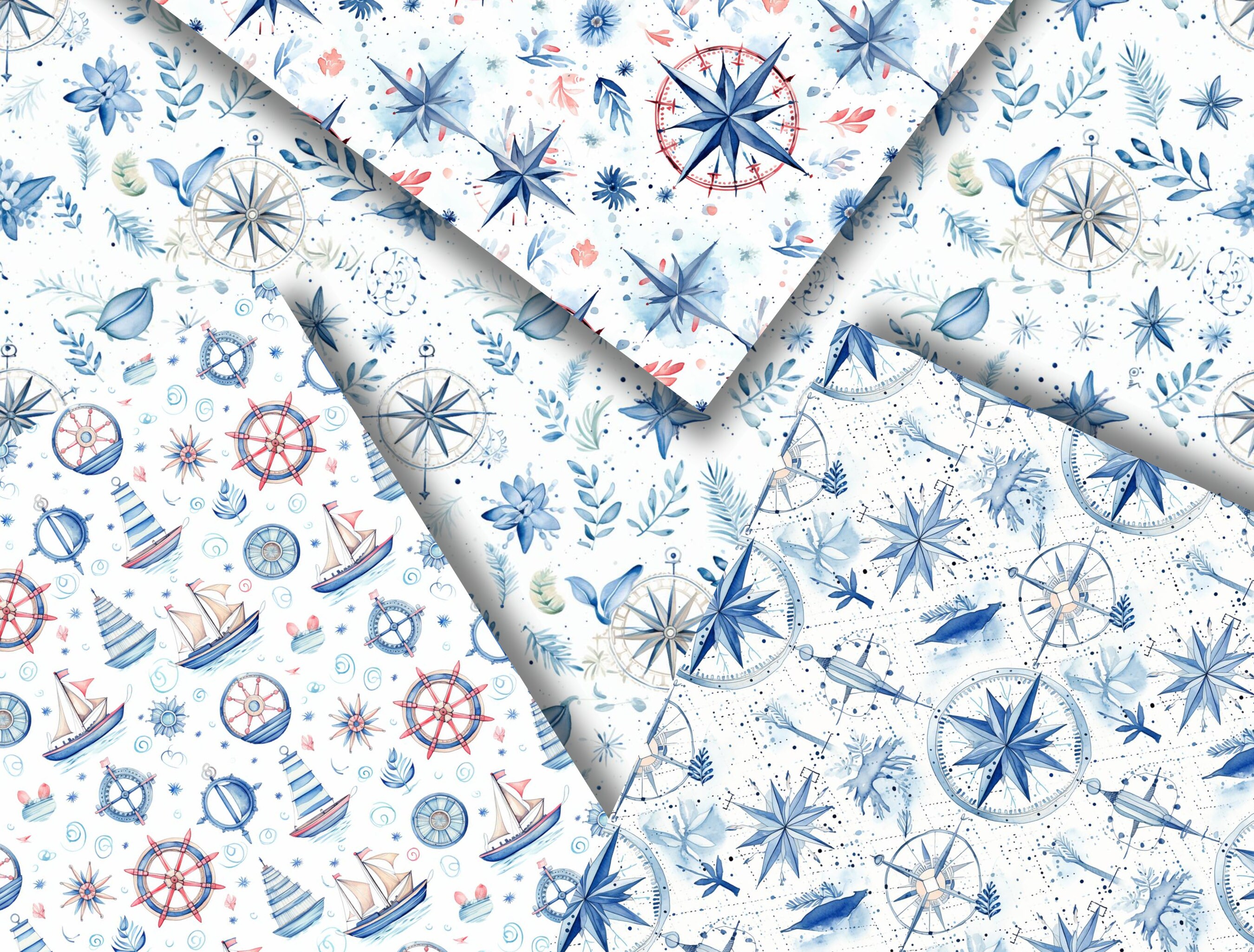 Watercolour Boho Nautical Seamless Digital Pattern, Explore Ship ...