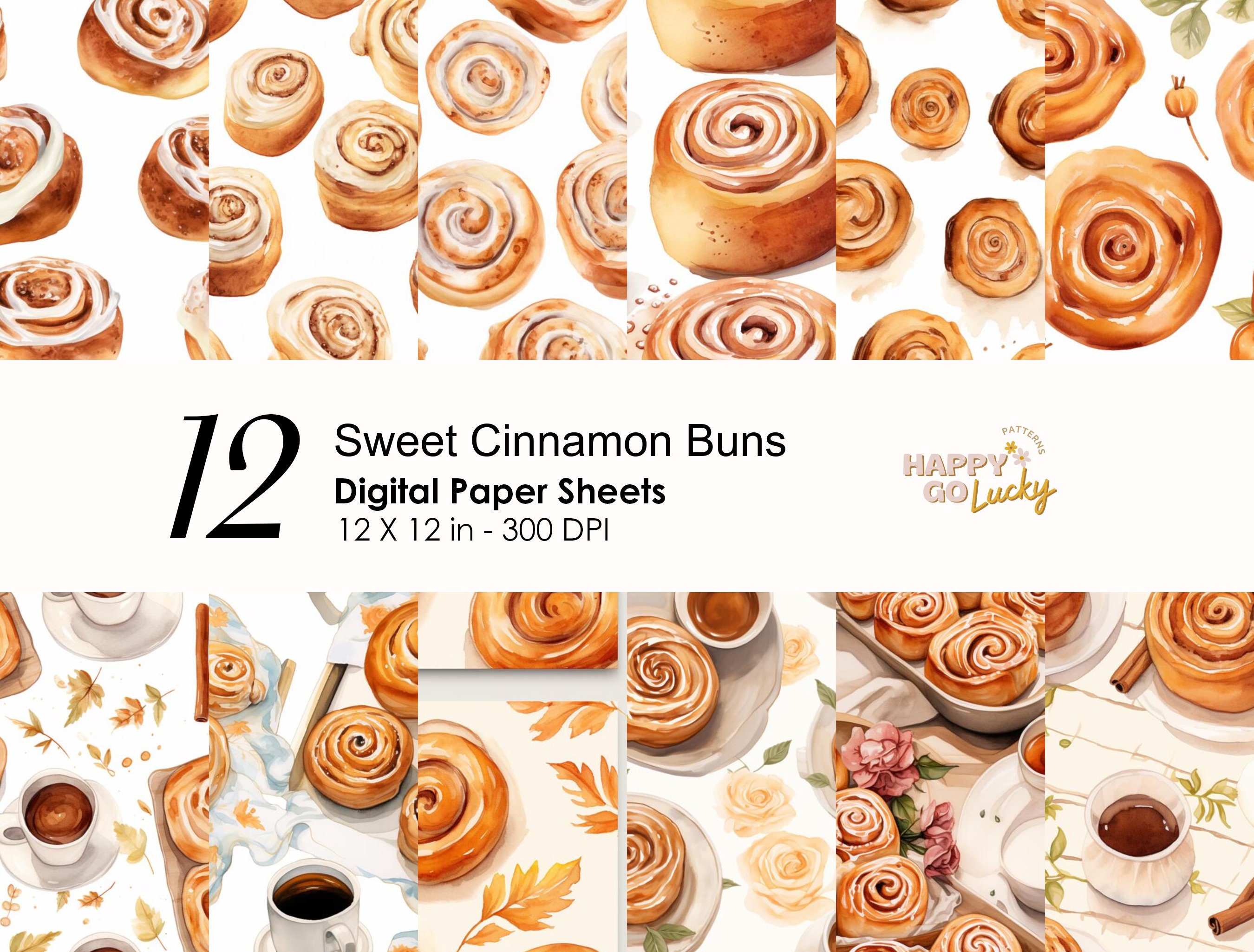 Sweet Sticky Cinnamon Buns Seamless Pattern, Baked Goods Digital Paper ...