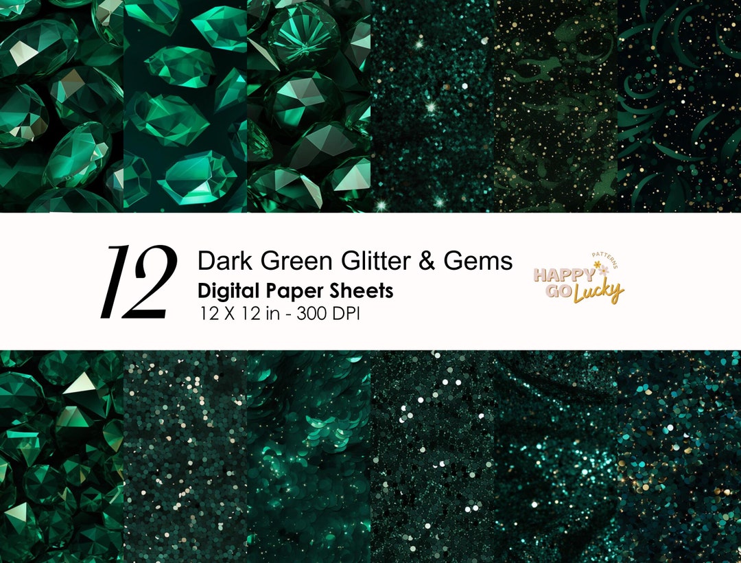 Dark Green Glitter and Gems Seamless Pattern, Emerald Digital Paper ...